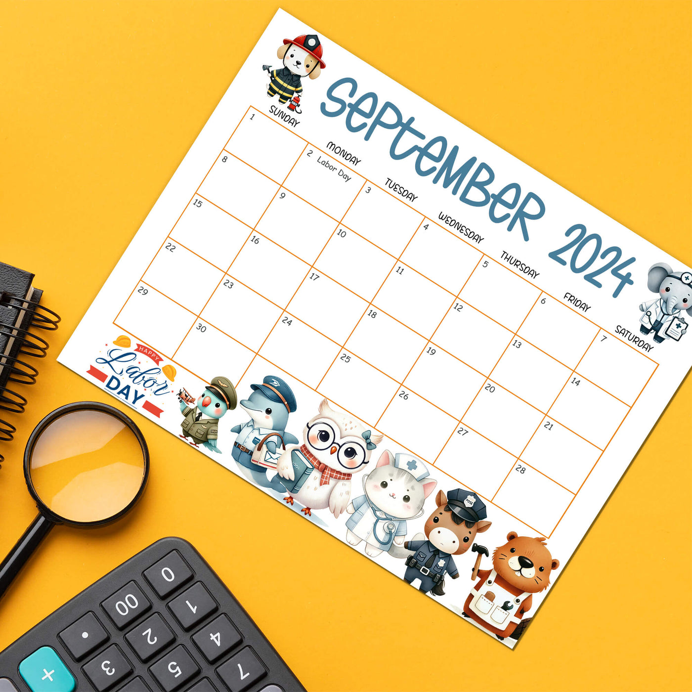 Labor Day Printable Calendar September 2024 - Posh Park