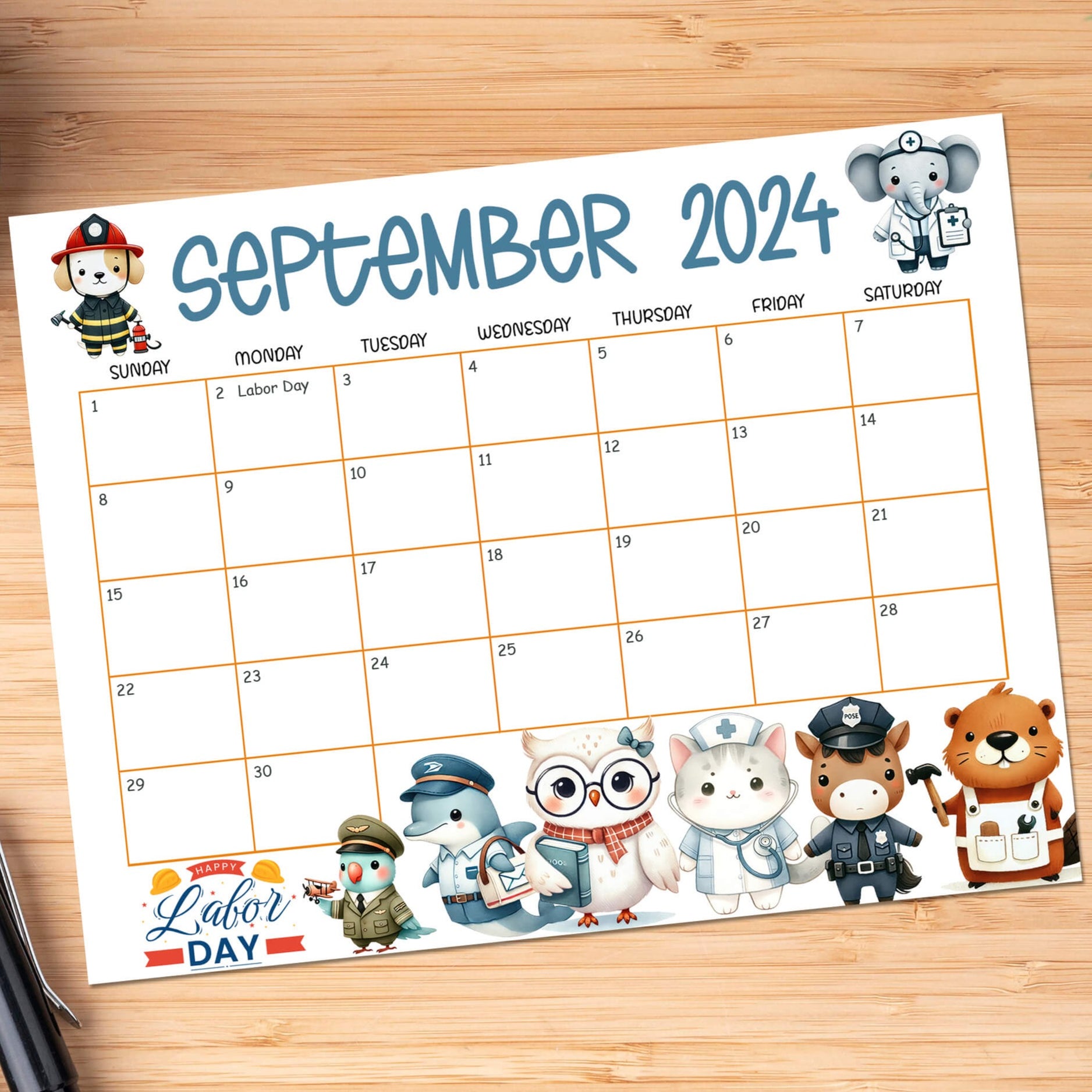 Labor Day Printable Calendar September 2024 - Posh Park