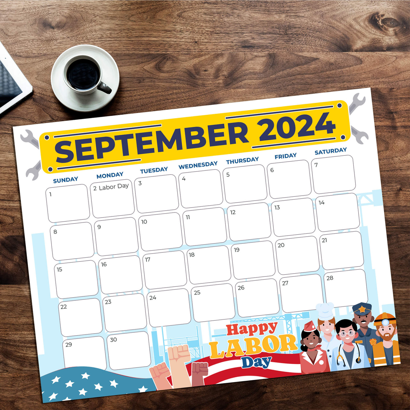 Festive Labor Day September 2024 Printable Calendar - Posh Park