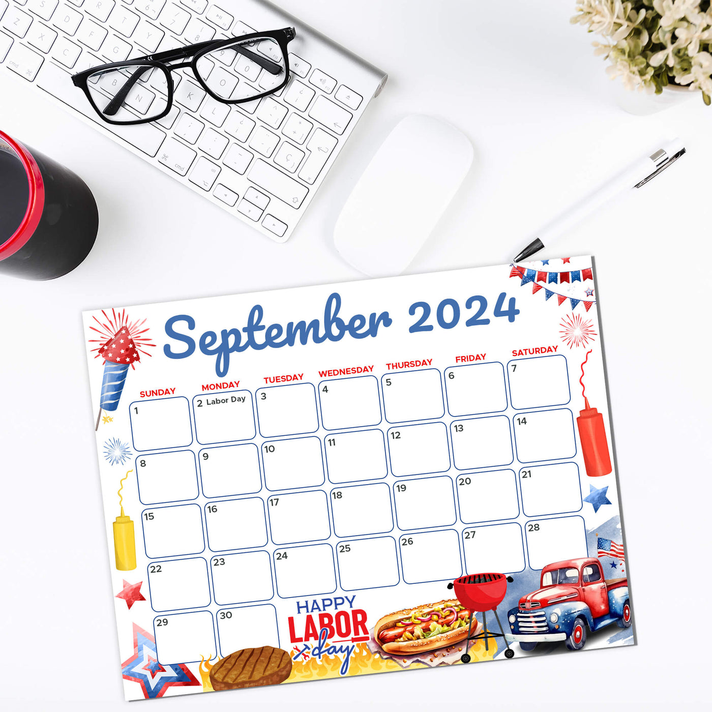 Printable September 2024 Calendar for Labor Day BBQ Cookout - Posh Park