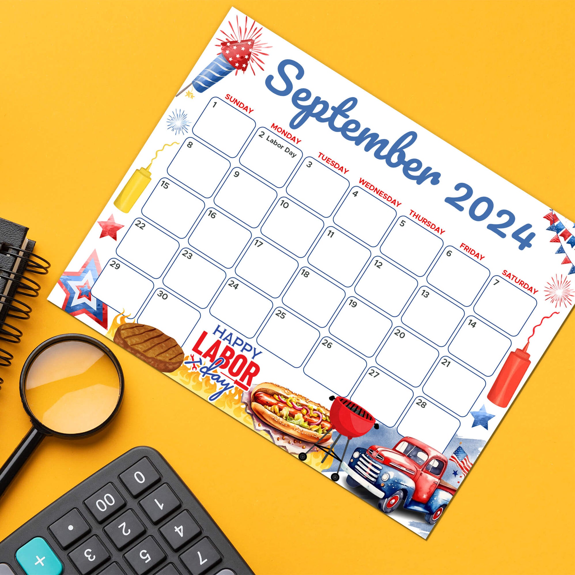 Printable September 2024 Calendar for Labor Day BBQ Cookout - Posh Park