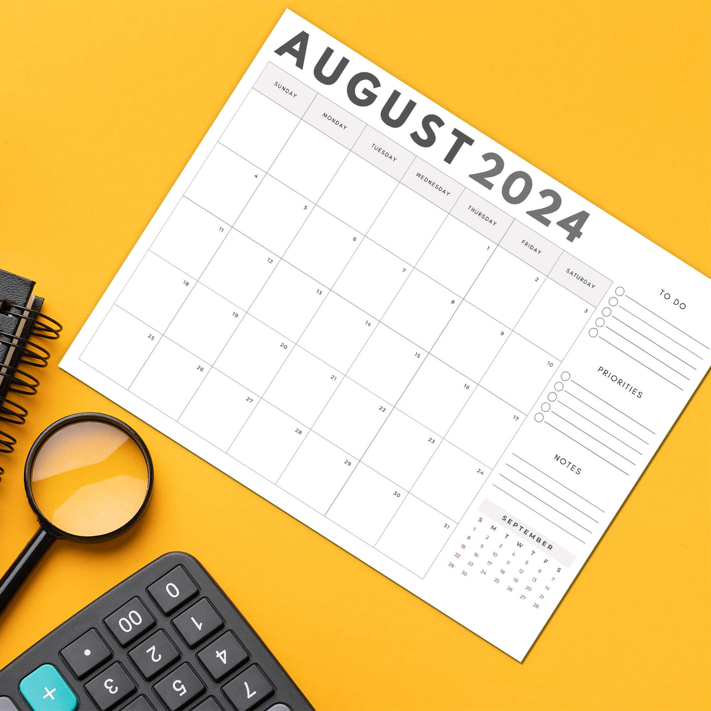 PDF 2024 August Minimalist Calendar | Printable Elegant Blank Monthly ...