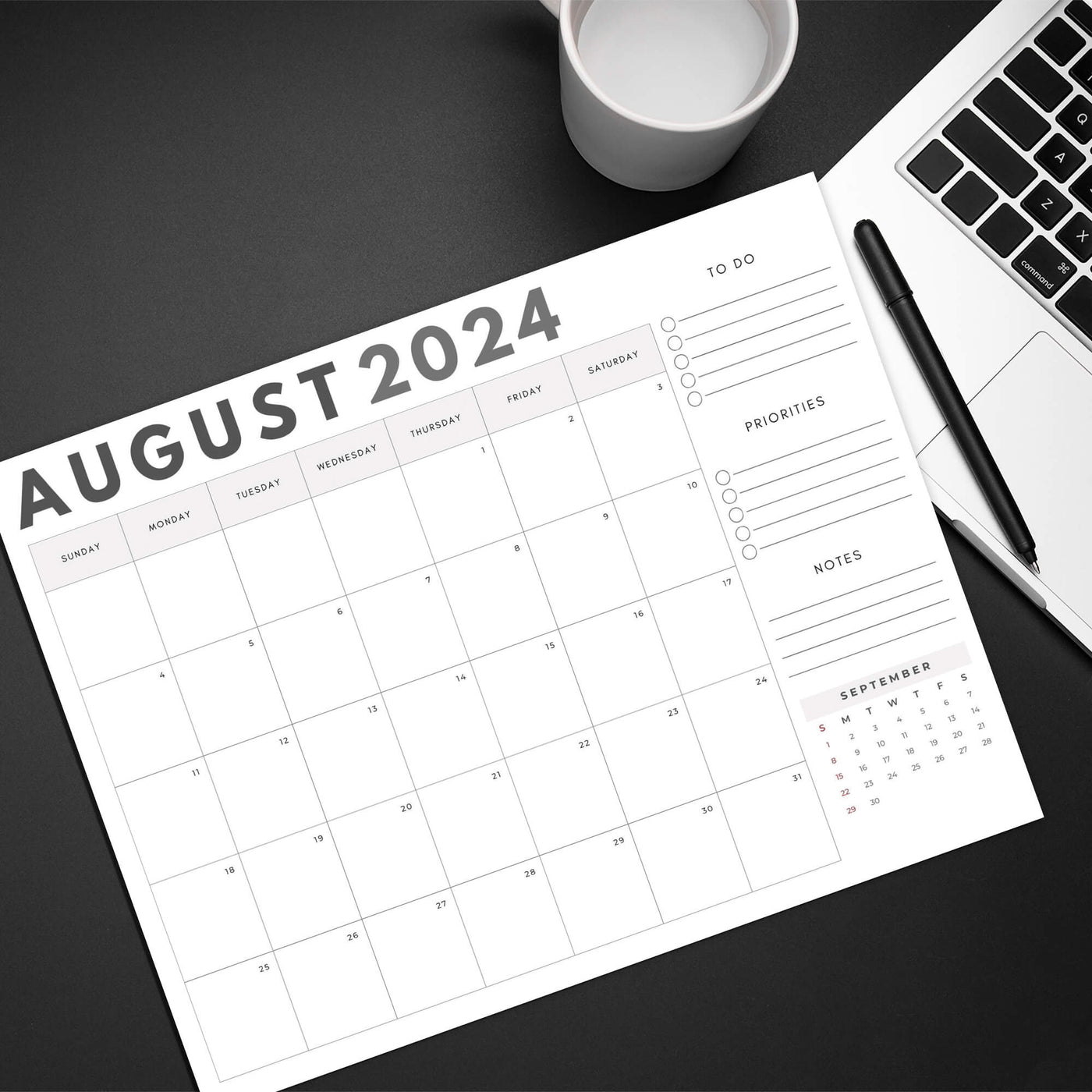PDF 2024 August Minimalist Calendar | Printable Elegant Blank Monthly ...