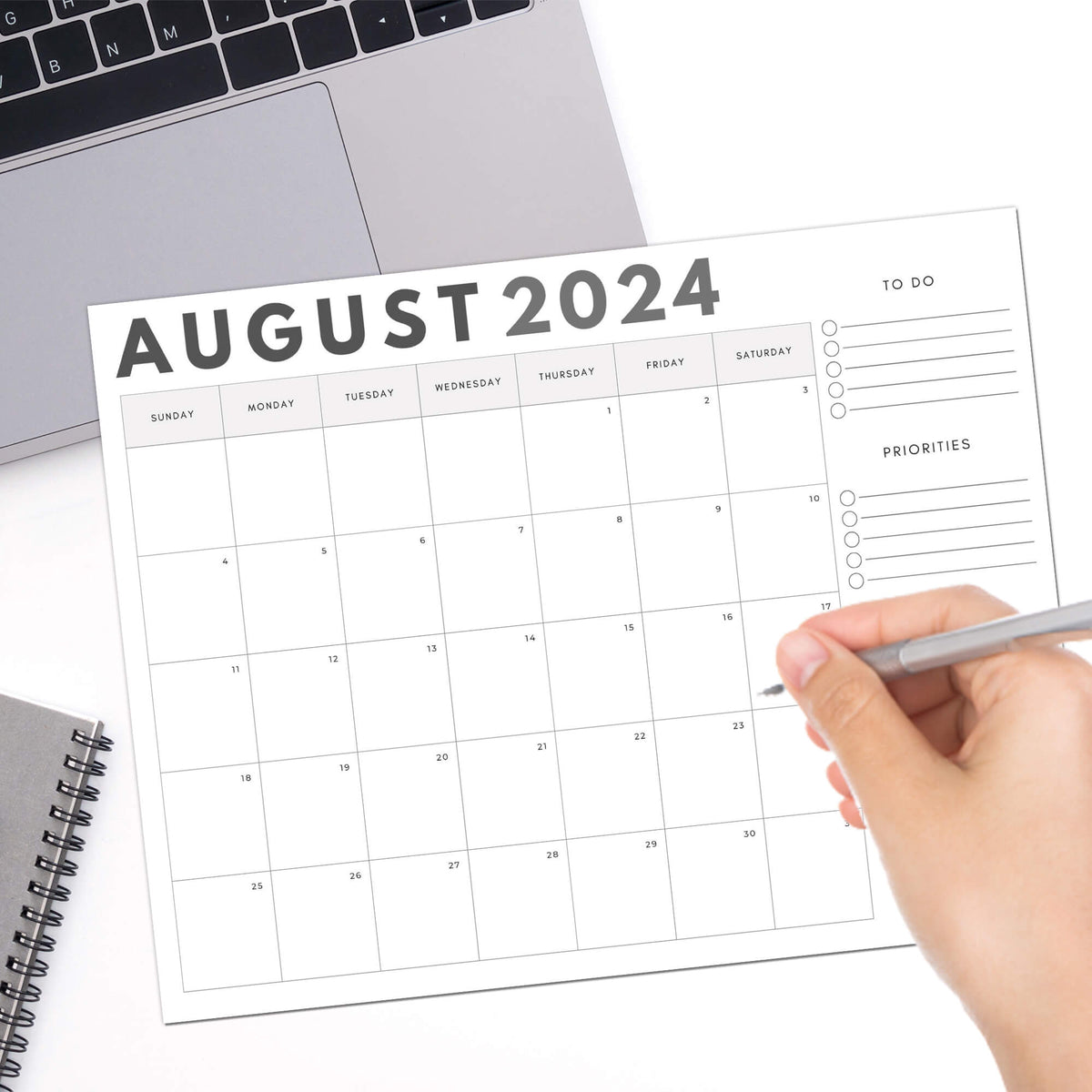 PDF 2024 August Minimalist Calendar | Printable Elegant Blank Monthly ...