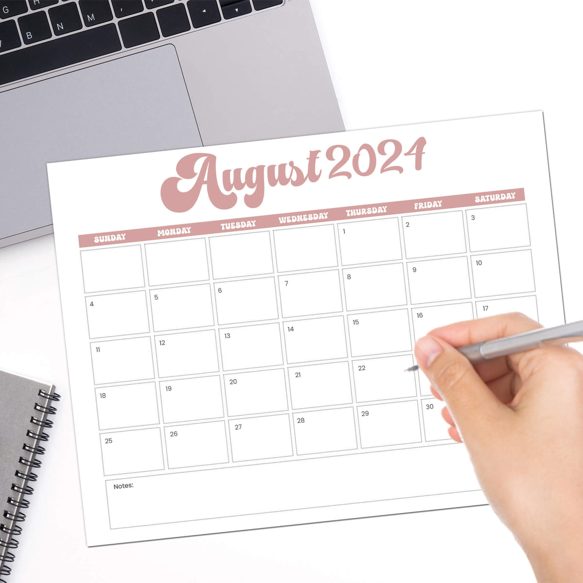 PDF Minimalist Retro August 2024 Calendar | Printable Elegant Retro ...