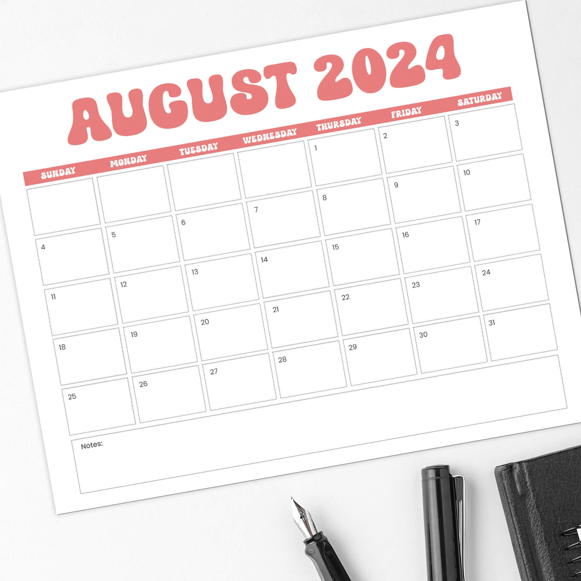 PDF Minimalist Retro Theme August 2024 Calendar | Printable Classic ...