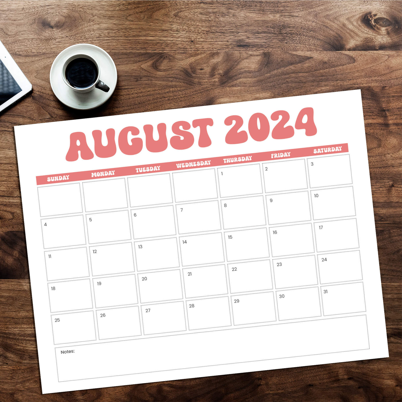 PDF Minimalist Retro Theme August 2024 Calendar | Printable Classic ...