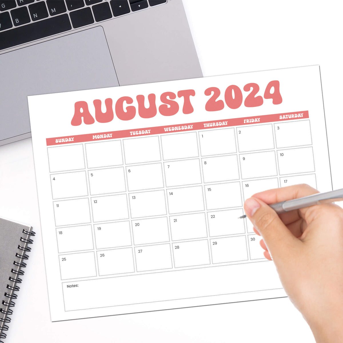 PDF Minimalist Retro Theme August 2024 Calendar | Printable Classic ...