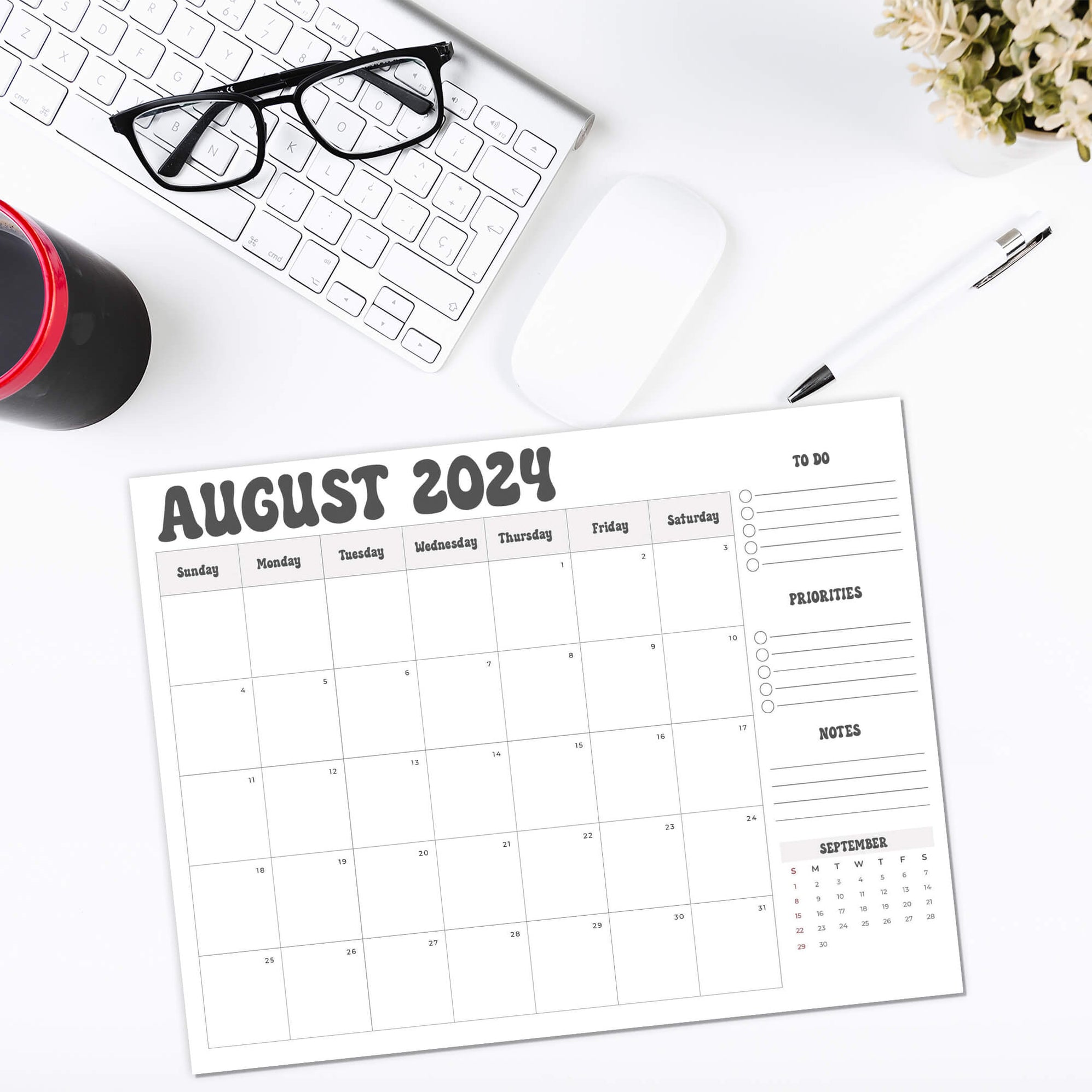 PDF Retro August 2024 Minimalist Calendar | Printable Vintage Classic ...