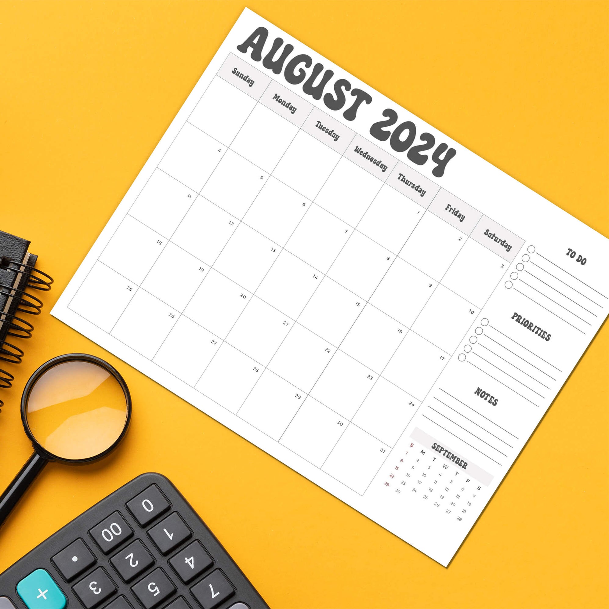 PDF Retro August 2024 Minimalist Calendar | Printable Vintage Classic ...