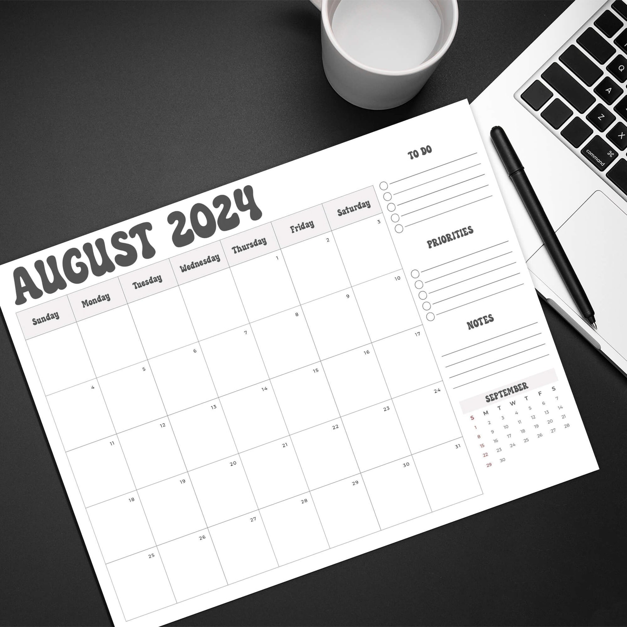 PDF Retro August 2024 Minimalist Calendar | Printable Vintage Classic ...