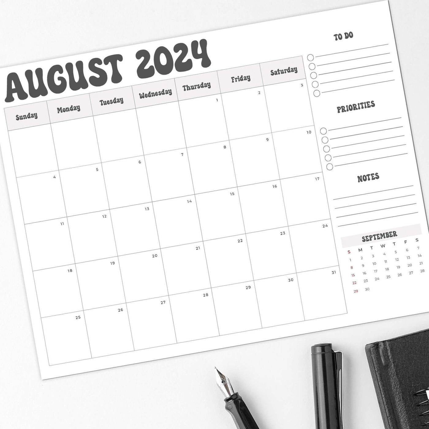 PDF Retro August 2024 Minimalist Calendar | Printable Vintage Classic ...