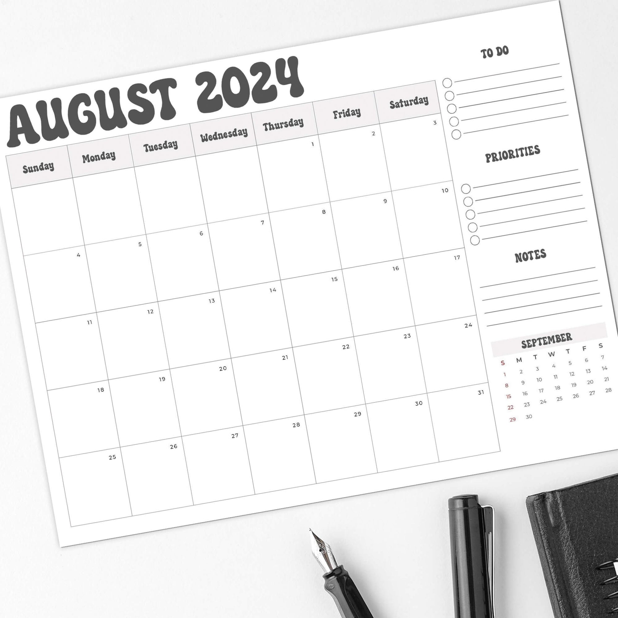 PDF Retro August 2024 Minimalist Calendar | Printable Vintage Classic ...