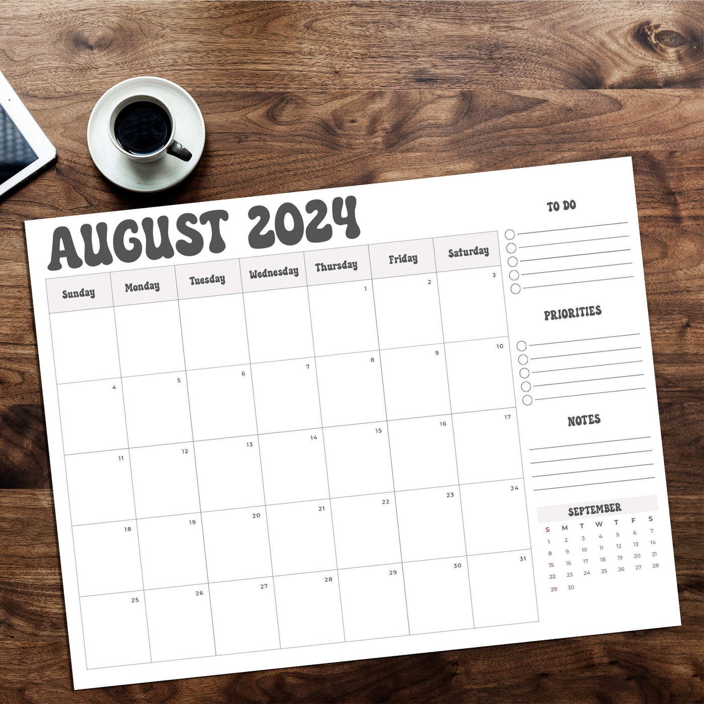 PDF Retro August 2024 Minimalist Calendar | Printable Vintage Classic ...