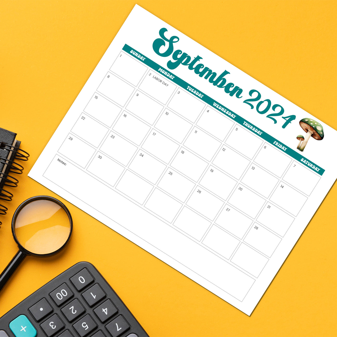 Modern Minimalist Retro Printable Calendar September 2024 - Posh Park