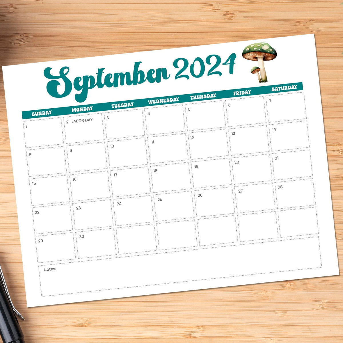 Modern Minimalist Retro Printable Calendar September 2024 - Posh Park