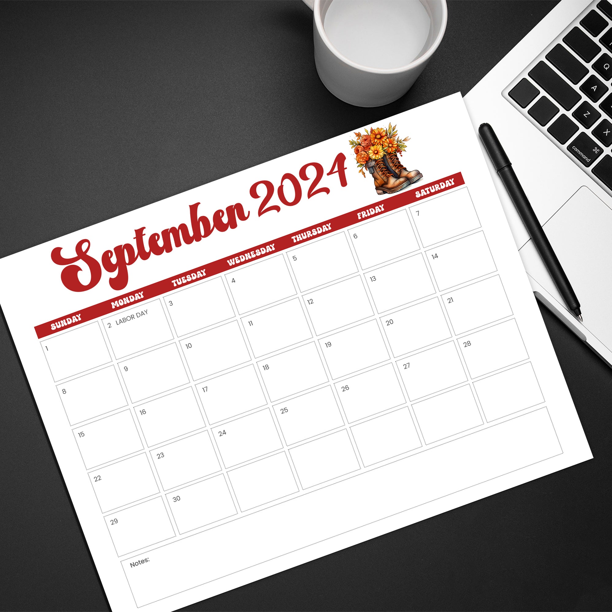 Clean and Simple Minimalist Retro Calendar September 2024 - Posh Park