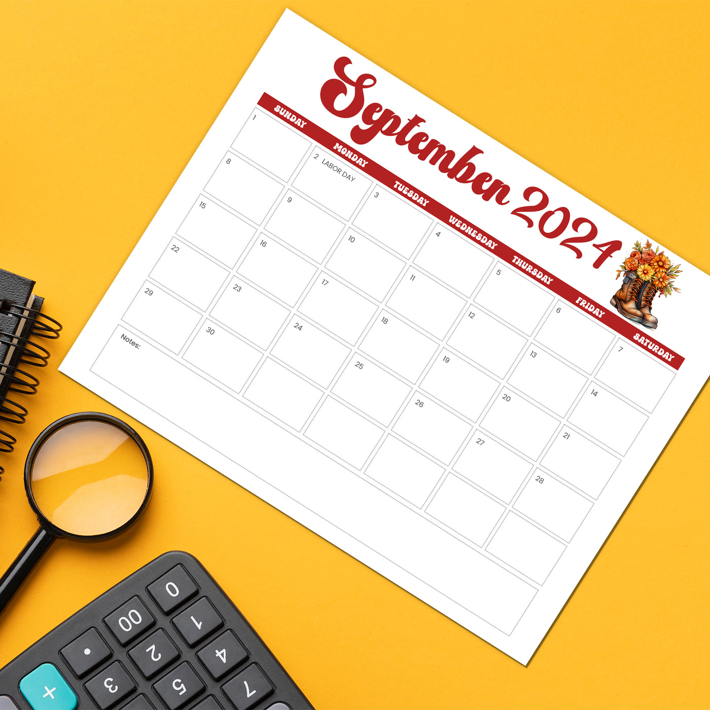 Clean and Simple Minimalist Retro Calendar September 2024 - Posh Park