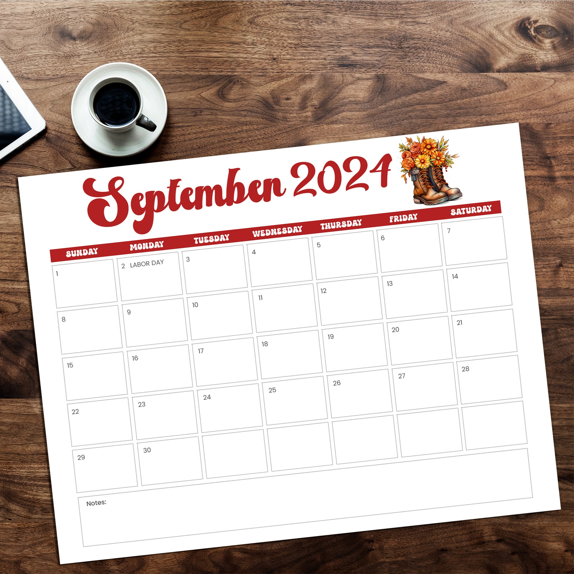 Clean and Simple Minimalist Retro Calendar September 2024 - Posh Park