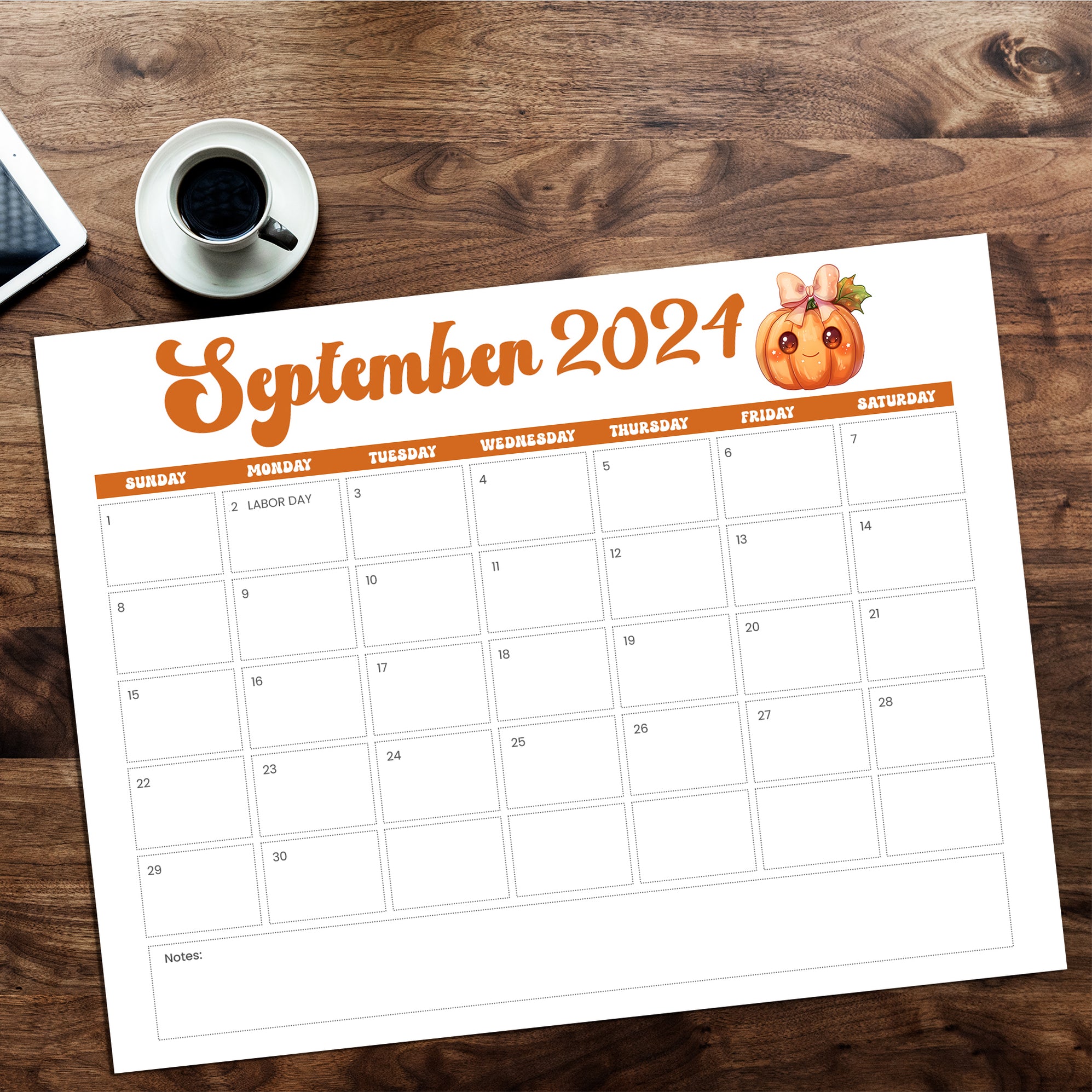 Minimalist Retro Style Printable September 2024 Calendar - Posh Park