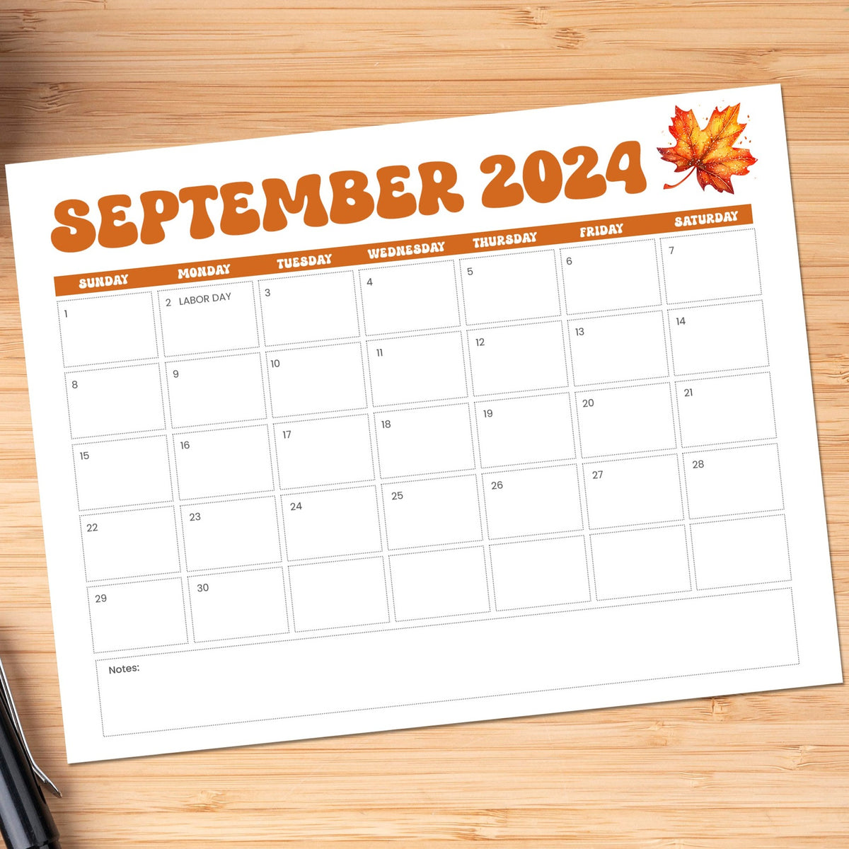 Simple September 2024 Minimalist Retro Calendar Printable - Posh Park