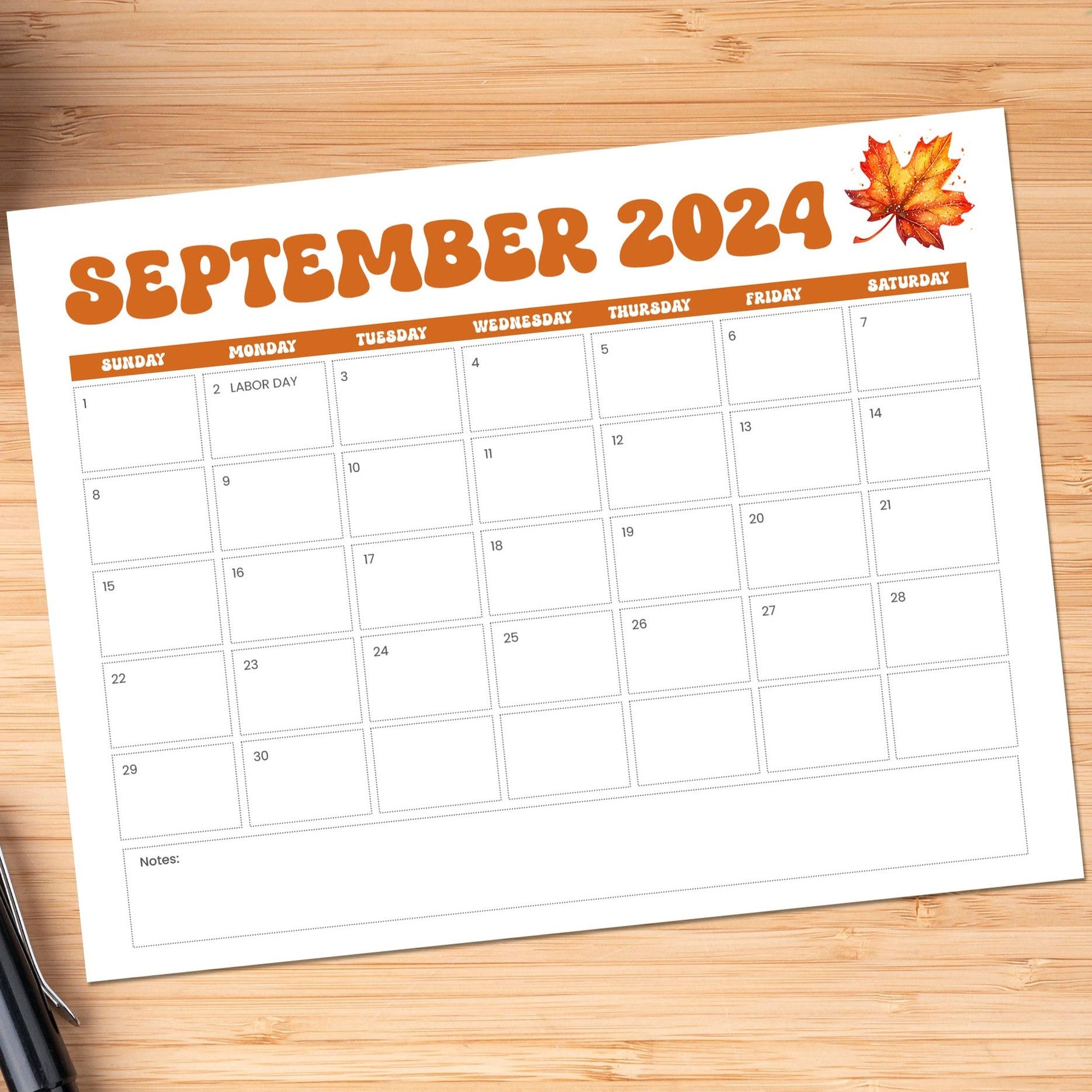 Simple September 2024 Minimalist Retro Calendar Printable - Posh Park