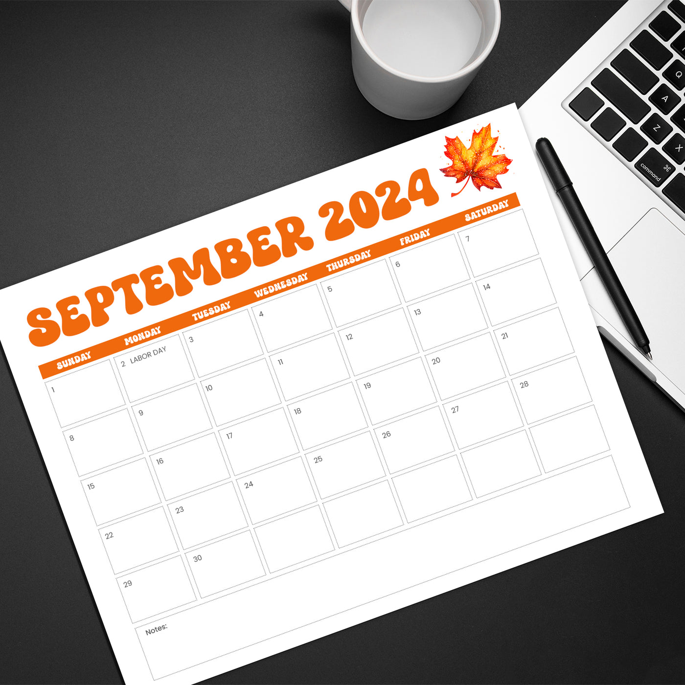 Simple September 2024 Minimalist Retro Calendar Printable - Posh Park