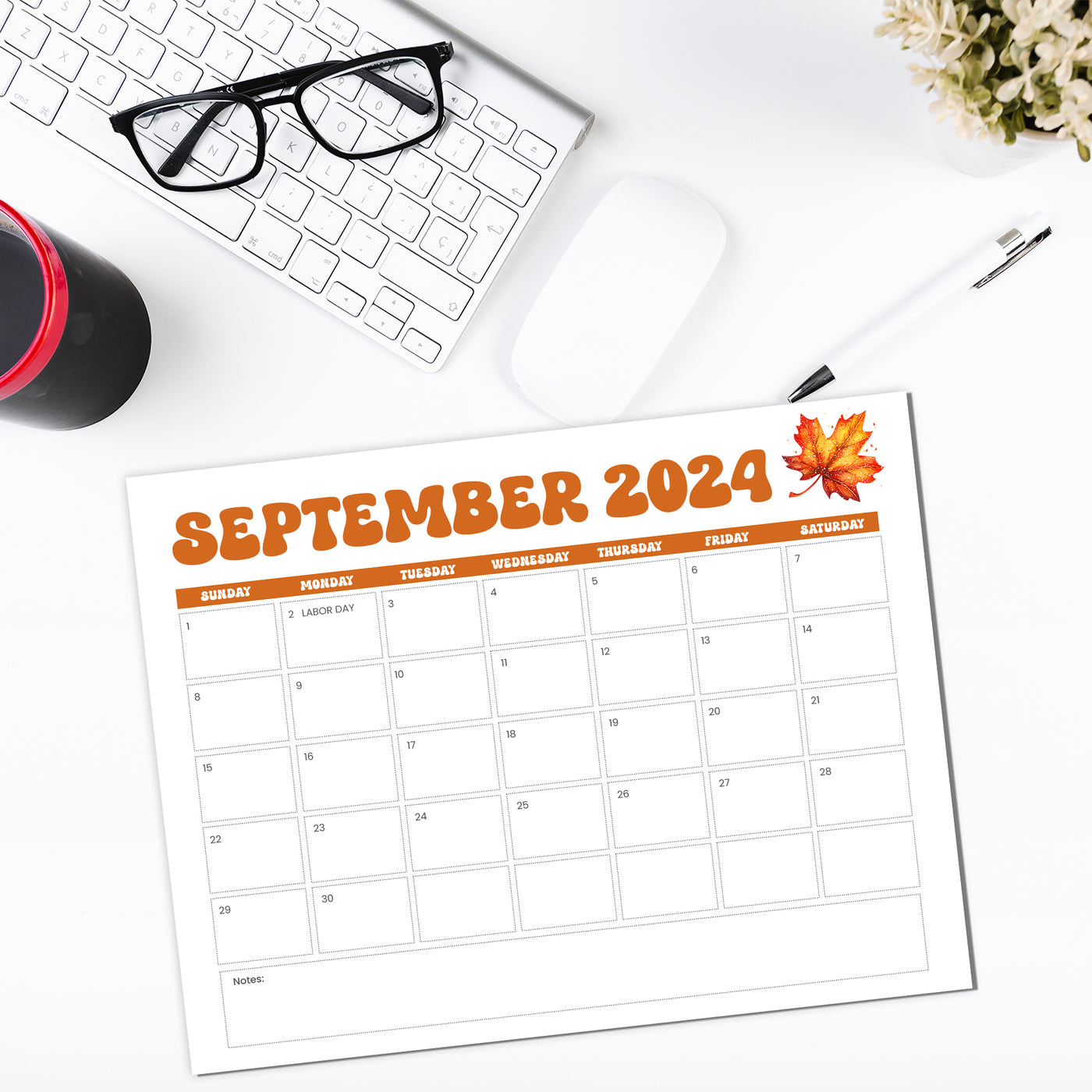 Simple September 2024 Minimalist Retro Calendar Printable - Posh Park