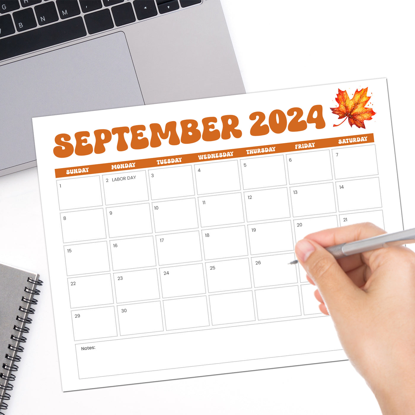 Simple September 2024 Minimalist Retro Calendar Printable - Posh Park