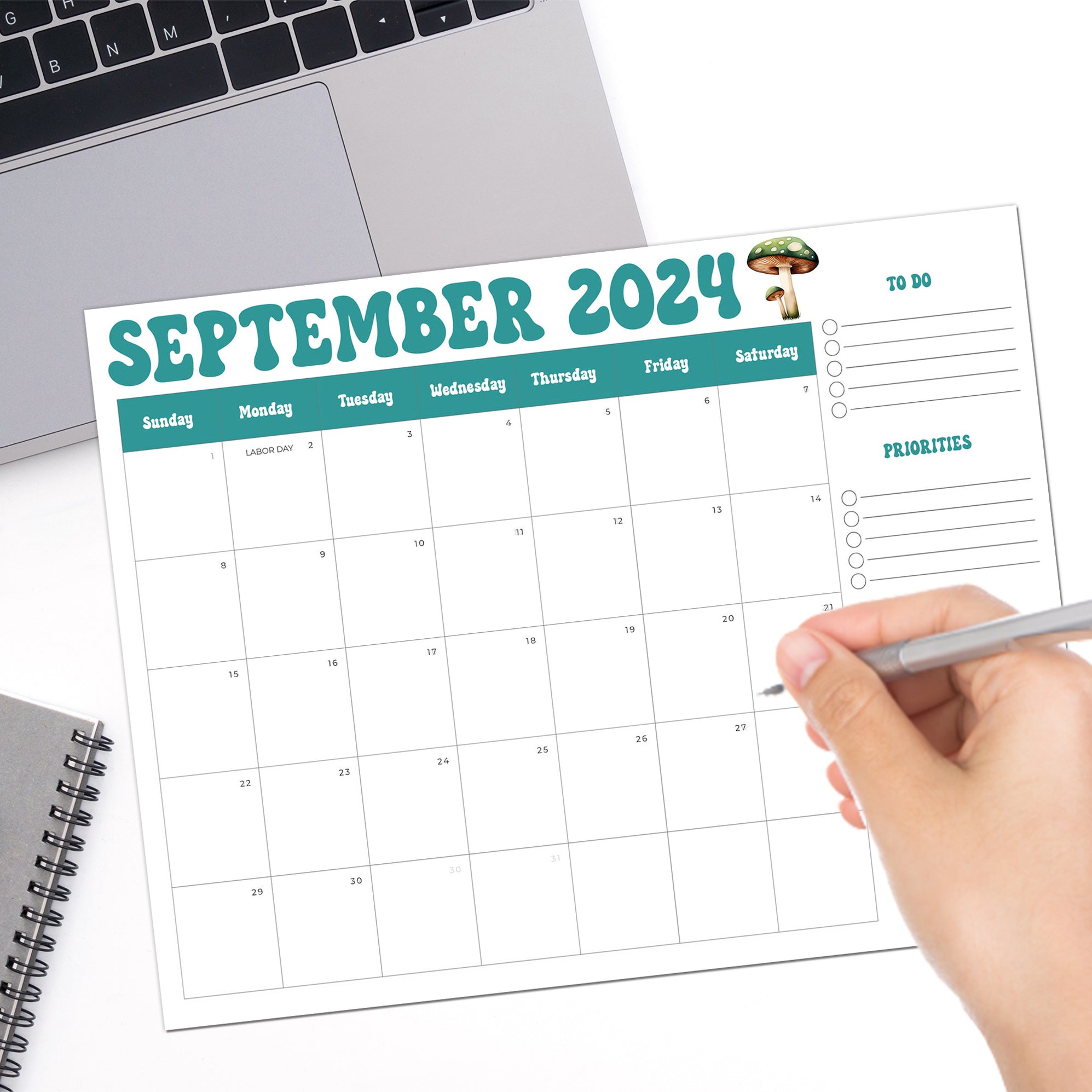Vintage Style Minimalist Printable Calendar September 2024 - Posh Park
