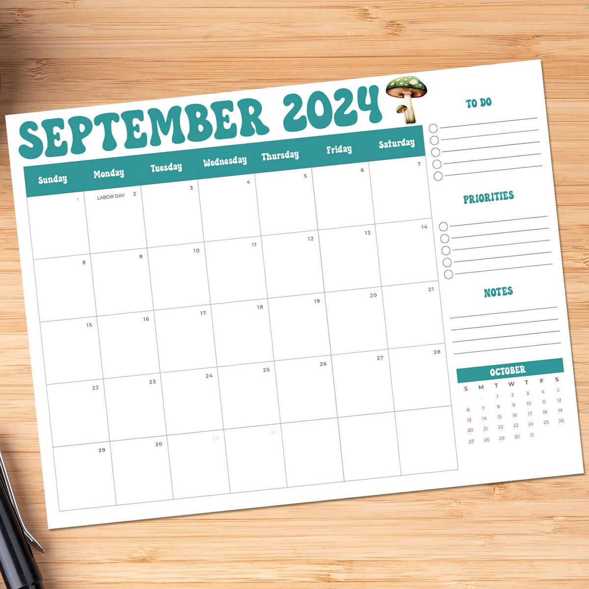 Vintage Style Minimalist Printable Calendar September 2024 - Posh Park