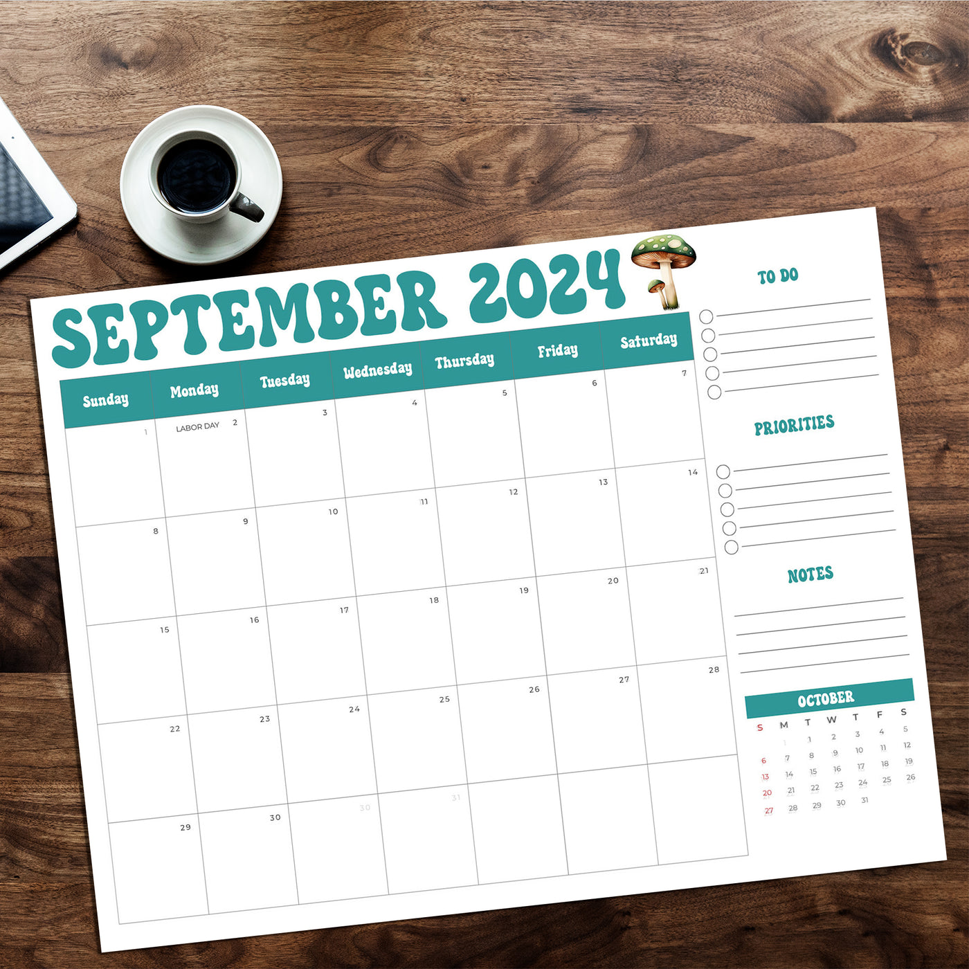 Vintage Style Minimalist Printable Calendar September 2024 - Posh Park