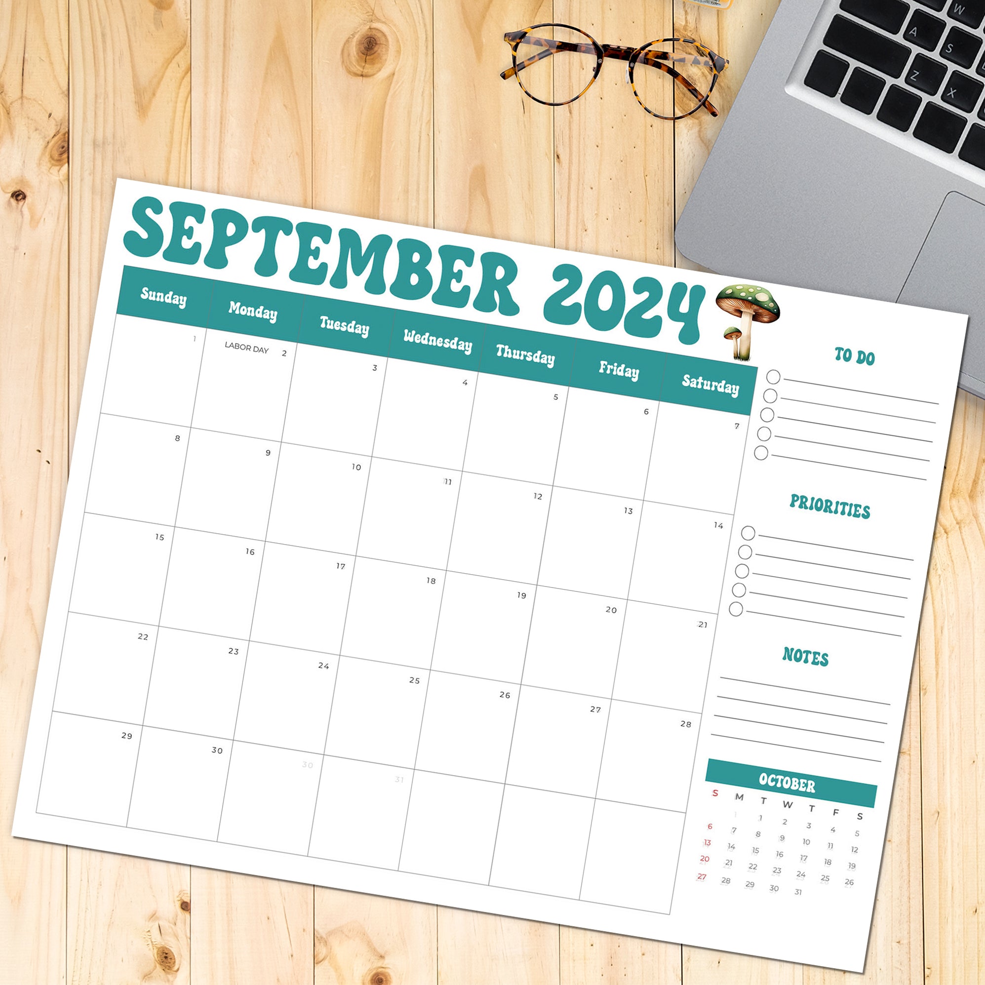 Vintage Style Minimalist Printable Calendar September 2024 - Posh Park