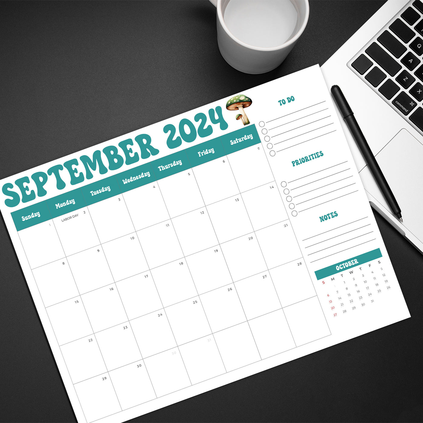 Vintage Style Minimalist Printable Calendar September 2024 - Posh Park