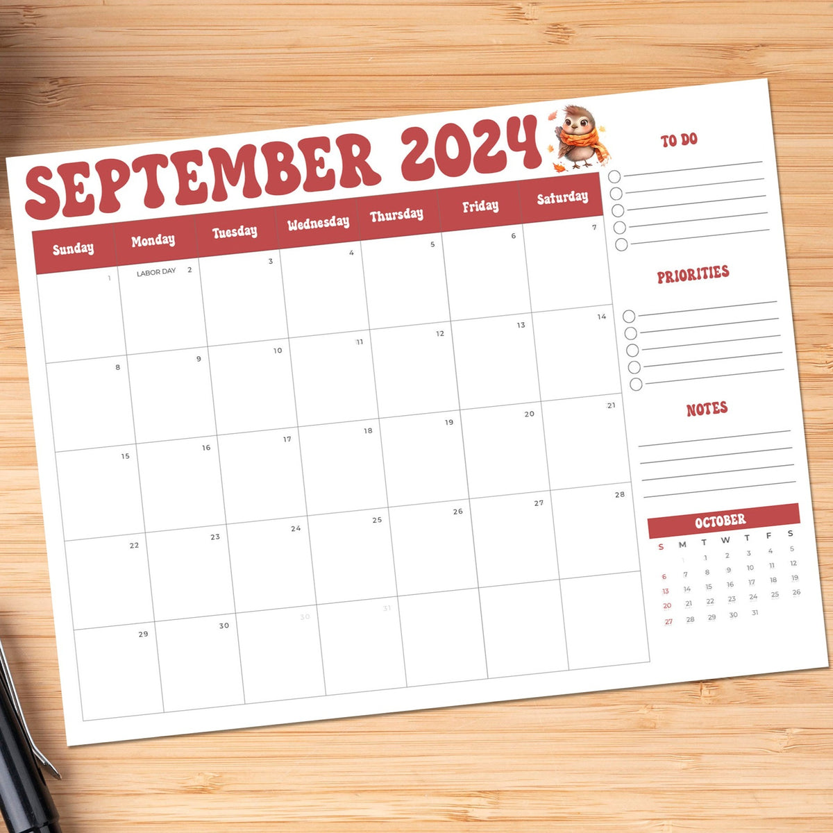 Retro Minimalist Theme Printable September 2024 Calendar - Posh Park