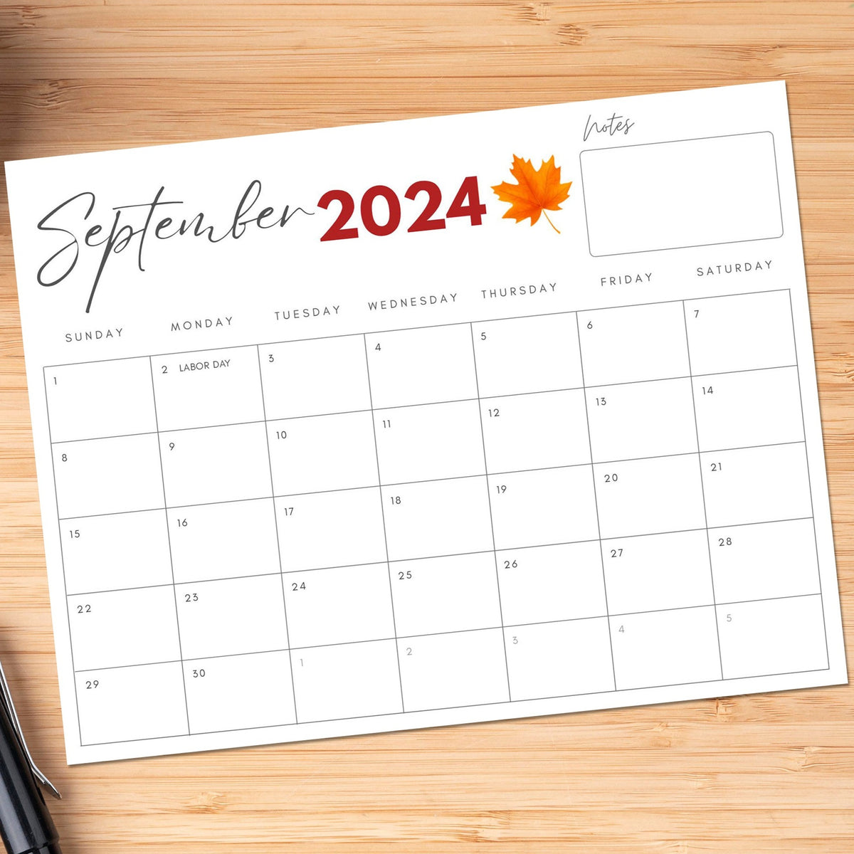 Minimalist Printable September 2024 Calendar - Posh Park