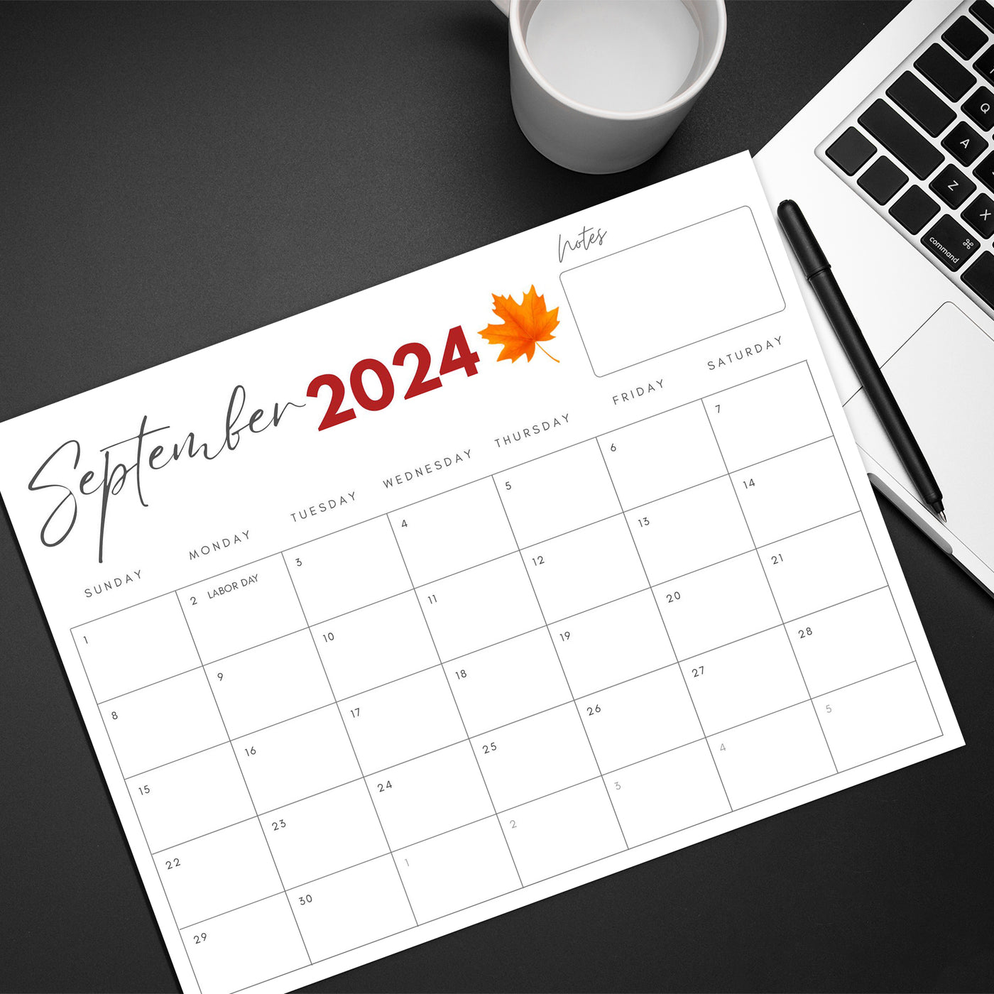 Minimalist Printable September 2024 Calendar - Posh Park