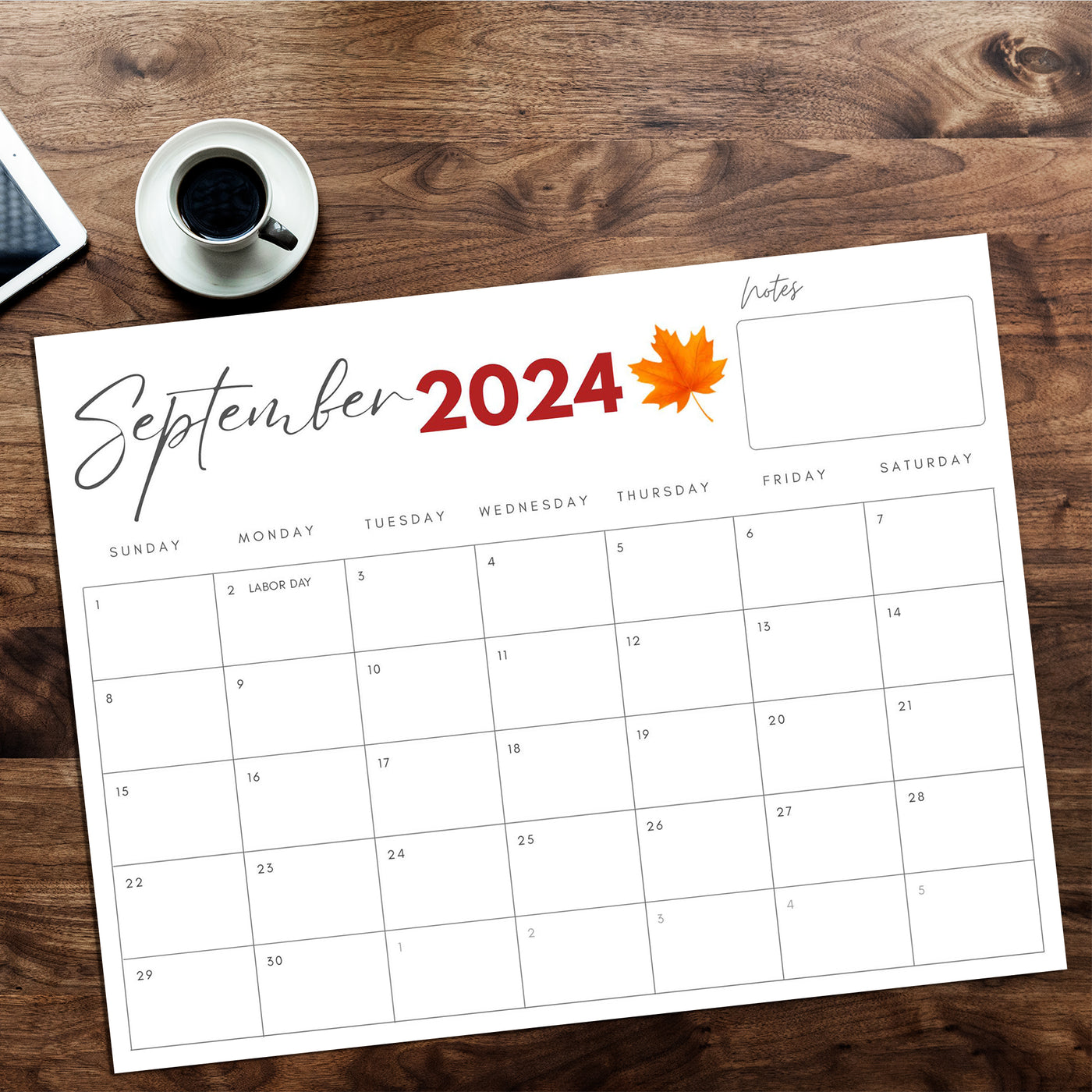 Minimalist Printable September 2024 Calendar - Posh Park