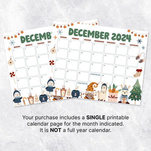 Retro December Calendar with Cute Design Printable - Posh Park