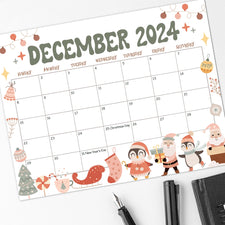 Printable Cute December Calendar with Retro Style - Posh Park