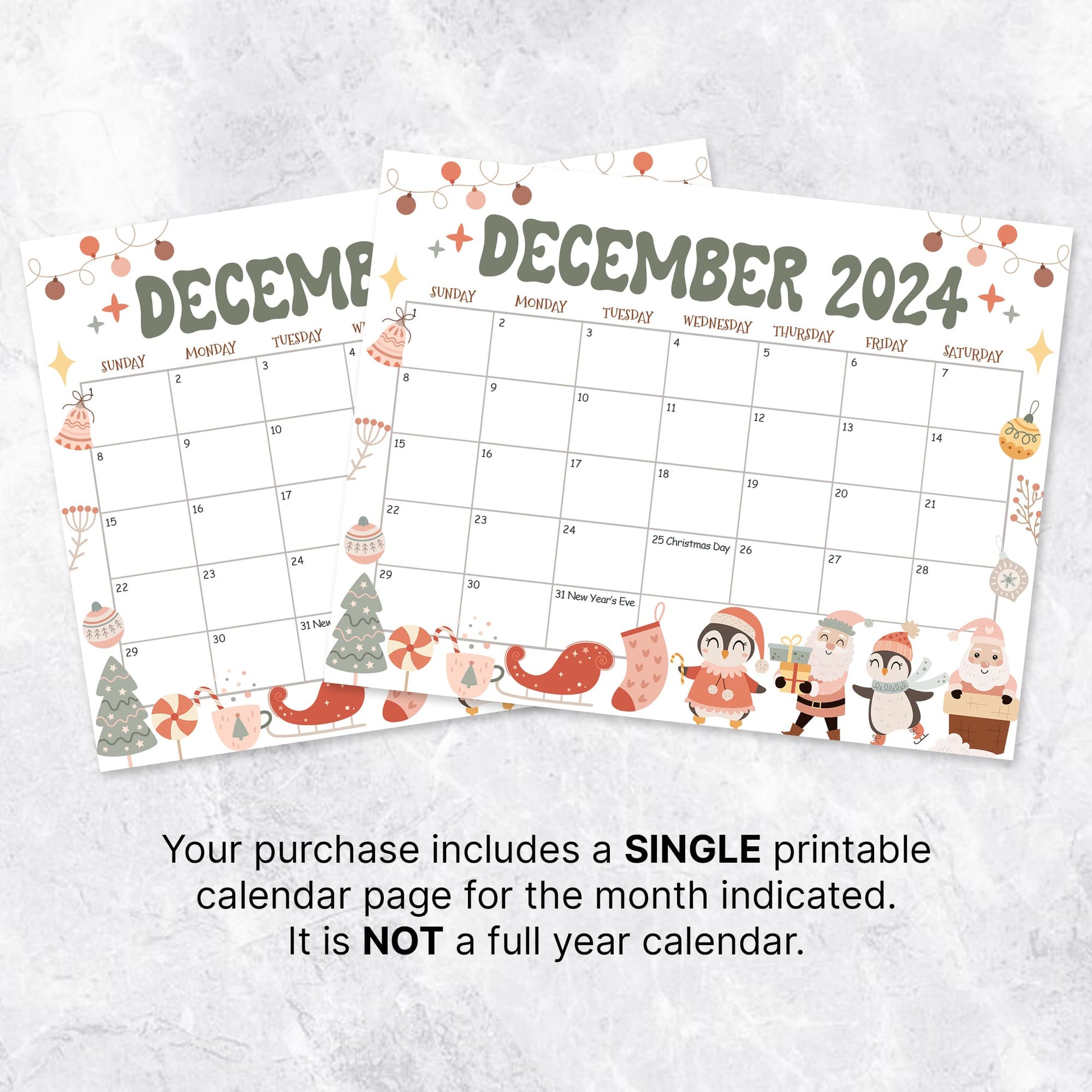 Printable Cute December Calendar with Retro Style - Posh Park