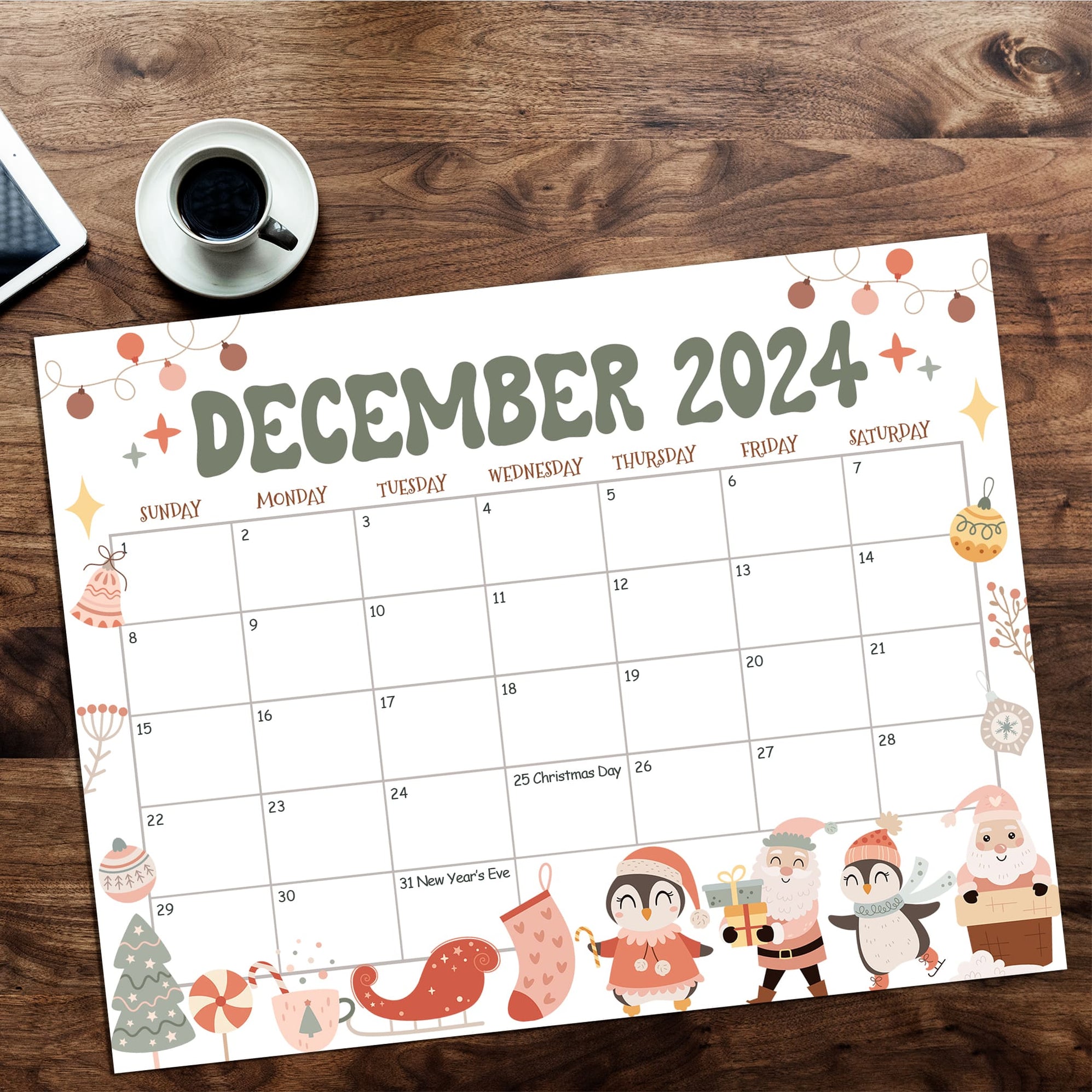 Printable Cute December Calendar with Retro Style - Posh Park