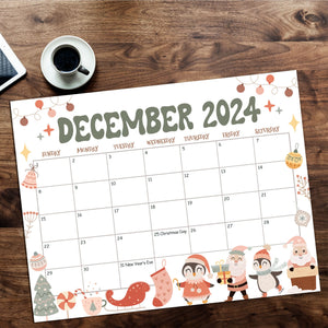 Printable Cute December Calendar with Retro Style - Posh Park