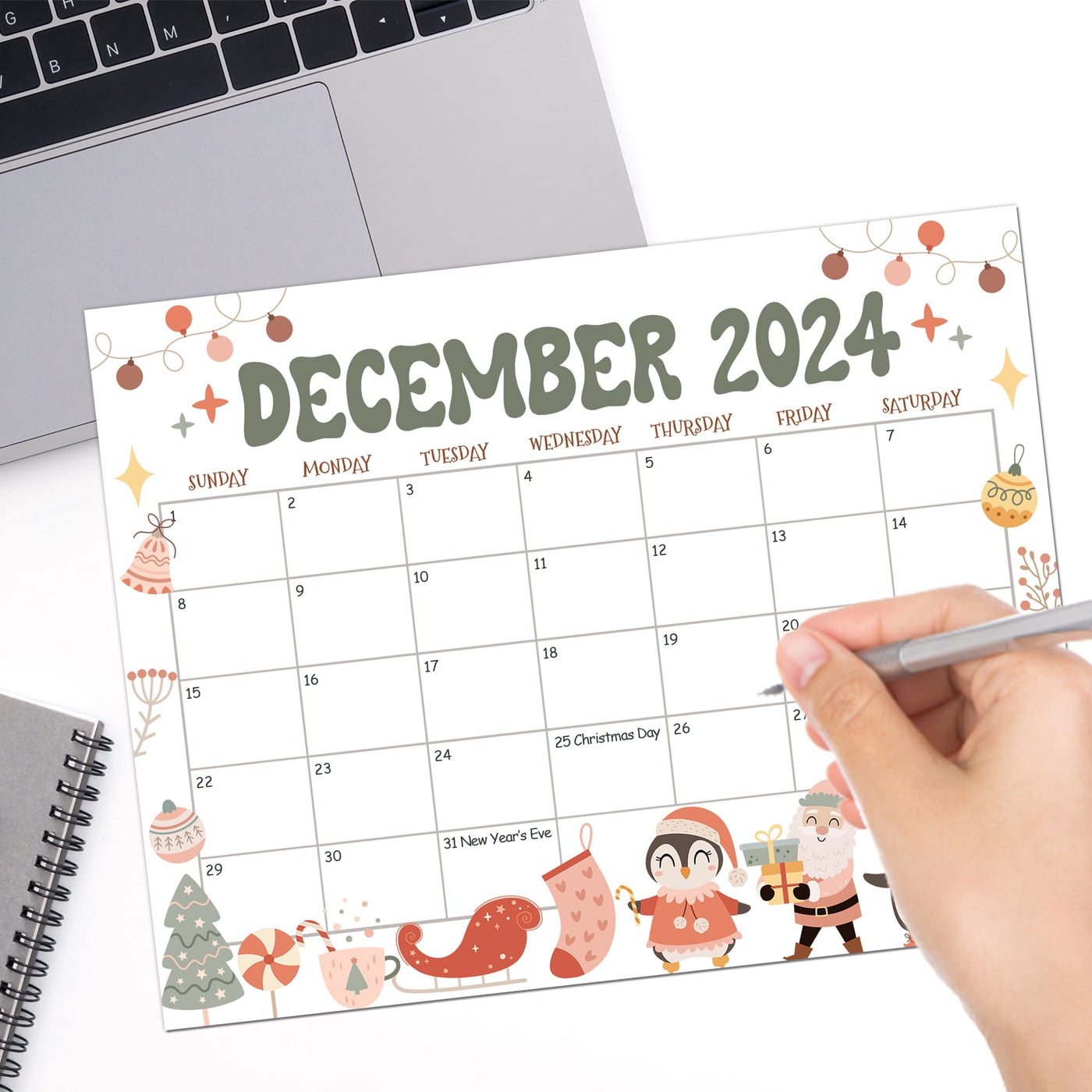 Printable Cute December Calendar with Retro Style - Posh Park