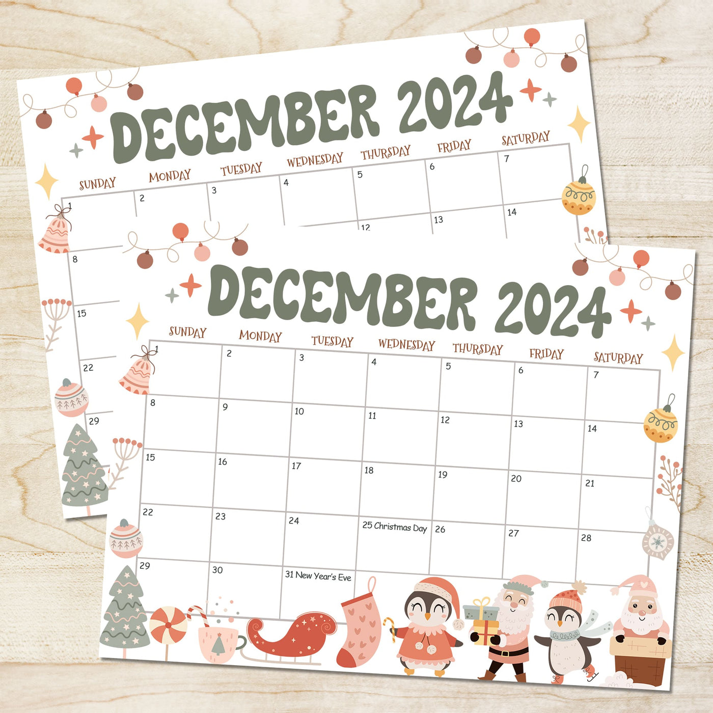 Printable Cute December Calendar with Retro Style - Posh Park