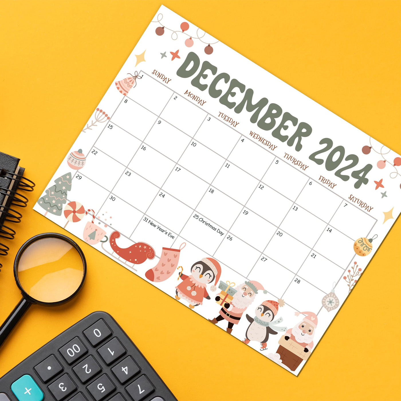 Printable Cute December Calendar with Retro Style - Posh Park