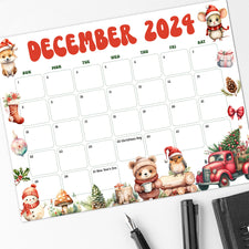 Printable Whimsical Cute December Calendar - Posh Park