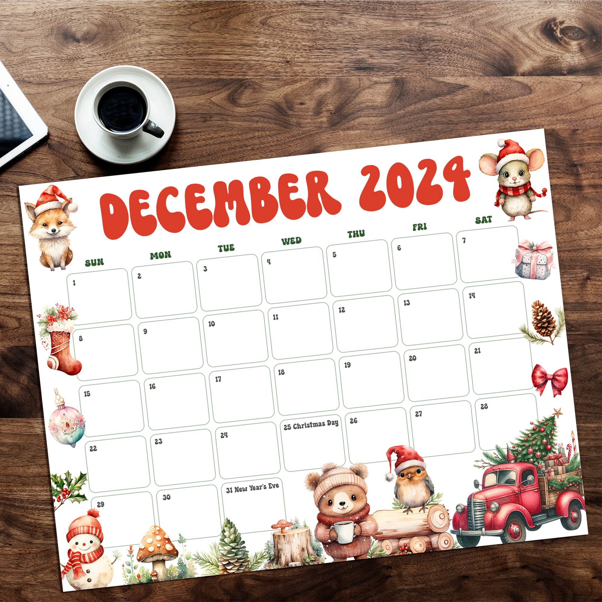 Printable Whimsical Cute December Calendar - Posh Park