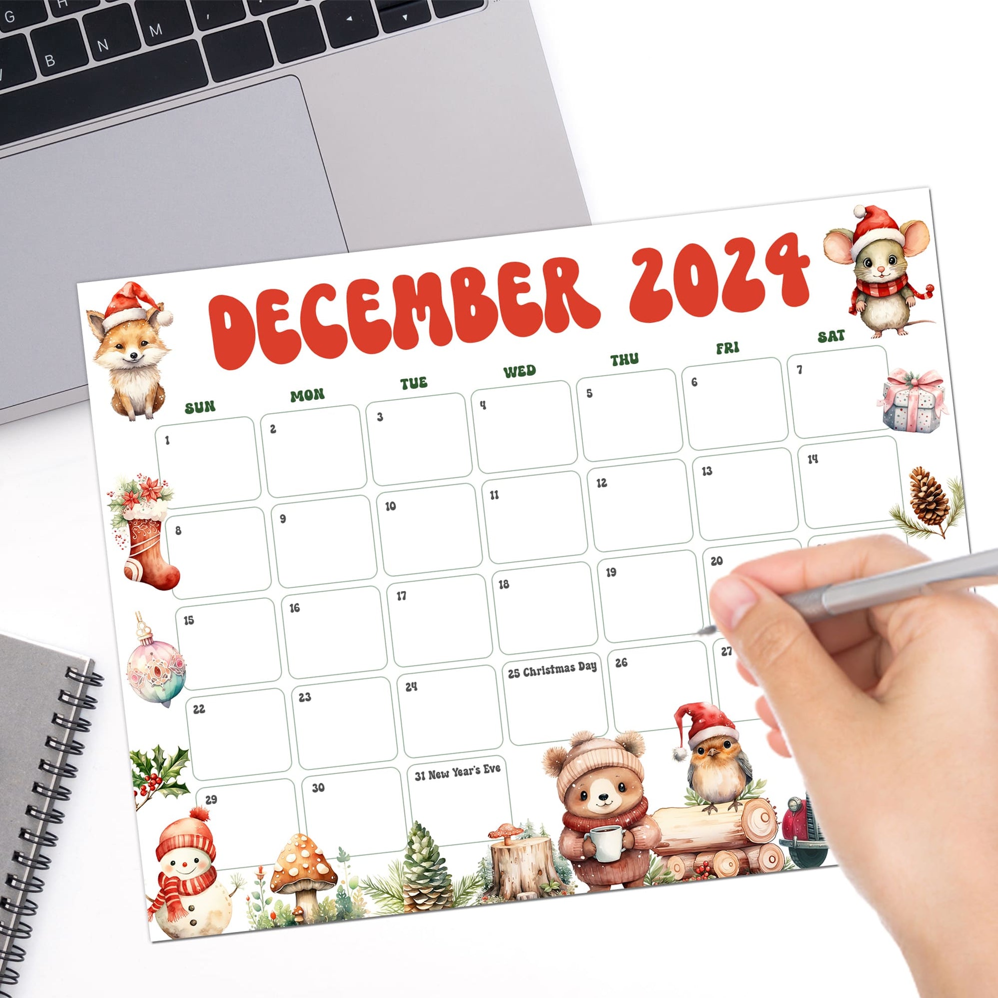 Printable Whimsical Cute December Calendar - Posh Park