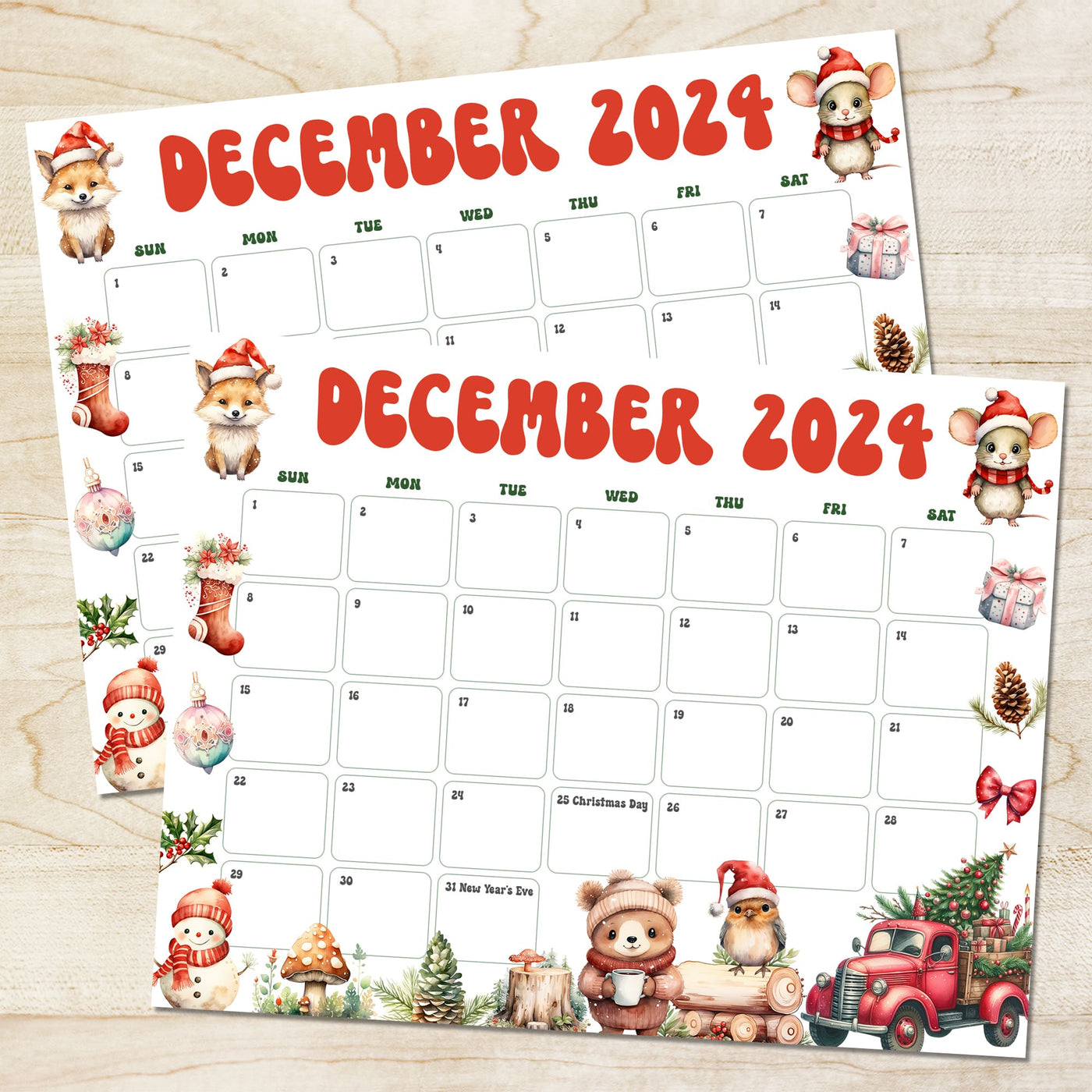 Printable Whimsical Cute December Calendar - Posh Park